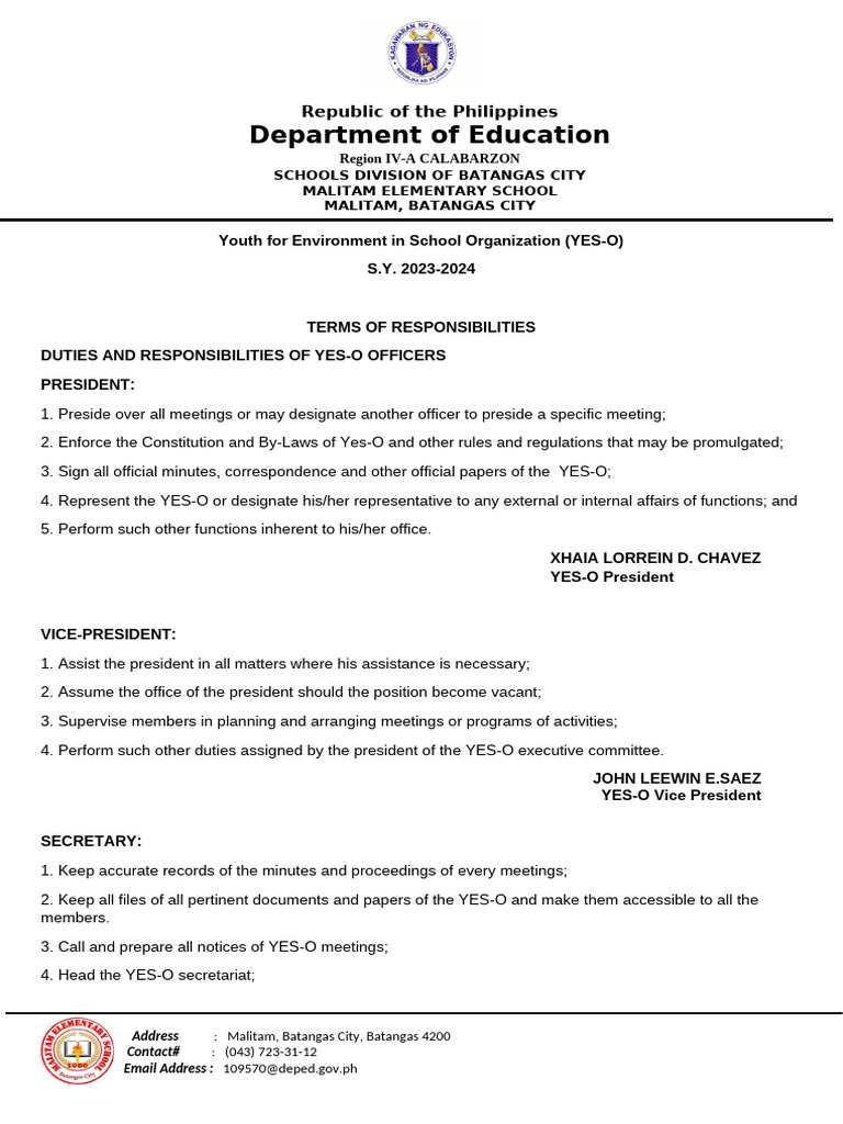 TOR YES O 2023-2024 | PDF | Governance | Government