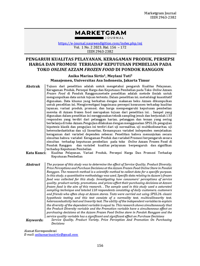 Pengaruh Kualitas Pelayanan, Keragaman Produk, Persepsi Harga Dan Promosi Terhadap Keputusan ...