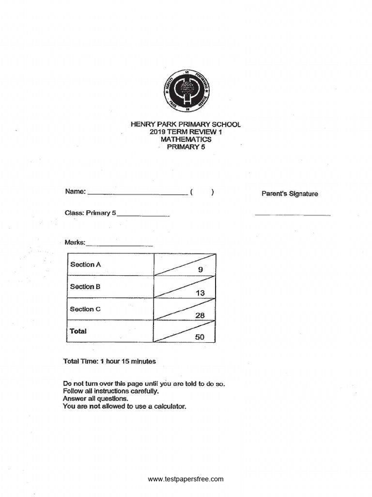 P5 Maths 2019 CA1 Henry Park | PDF