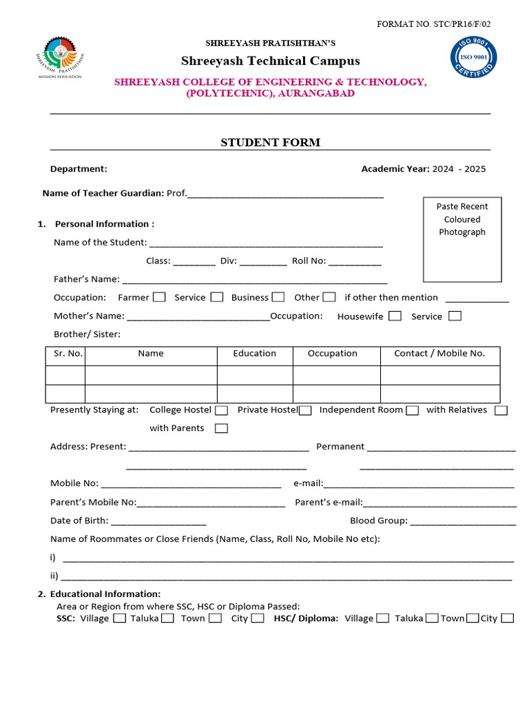 16.2 TG Student Form | PDF