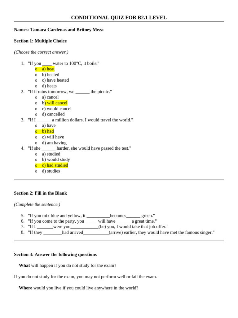 Conditional Quiz For B2 | PDF | Earth Sciences | Physical Geography
