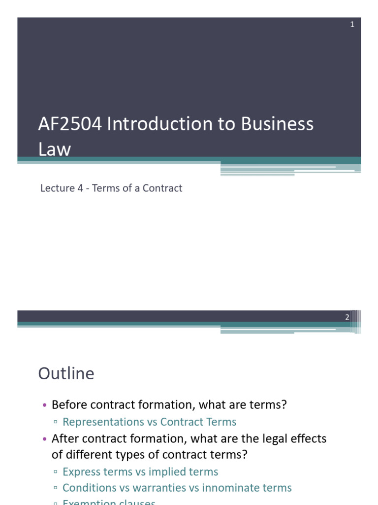 Lecture 4 - Introduction To Basic Business Law | PDF | Contractual Term ...