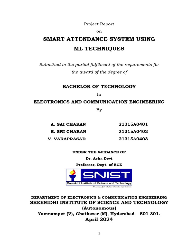 Smart Attendance System Report Final Document For Print | PDF | Deep ...