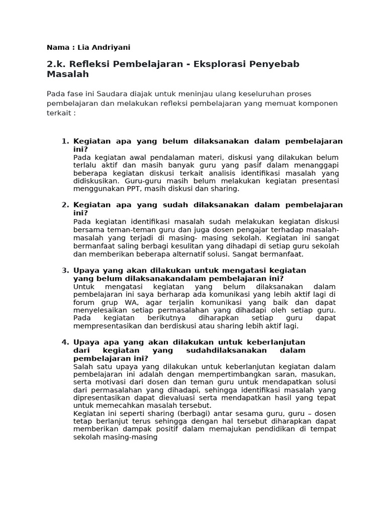 Refleksi Pembelajaran | PDF | Karier & Perkembangan | Kesehatan Holistik