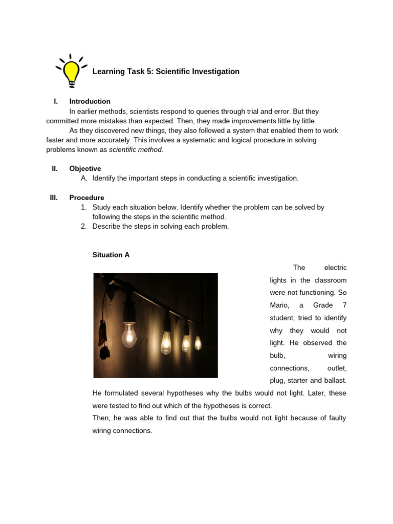 Learning Task 5 - Scientific Investigation | PDF | Scientific Method | Hypothesis