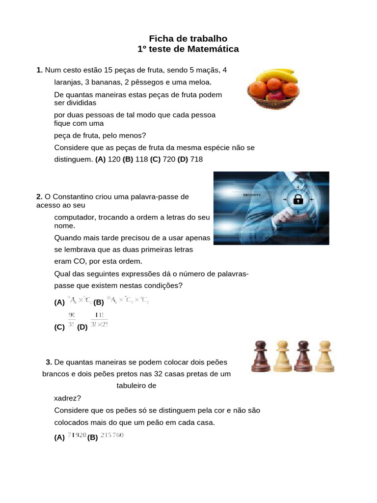 Ficha 1o Teste Matematica | PDF | Métodos e Materiais de Ensino Ficha 1o Teste Matematica | PDF | Métodos e Materiais de Ensino