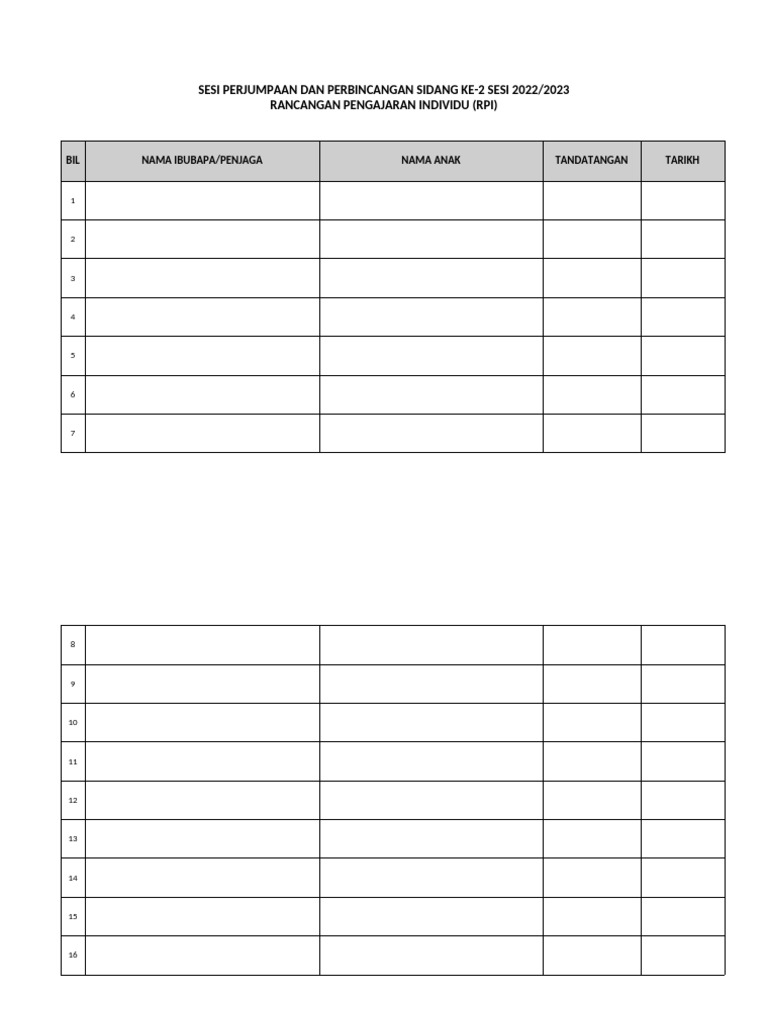 Borang Kehadiran Rpi Sidang Ke2 Jan 27 Sesi 2022 - 2023 | PDF