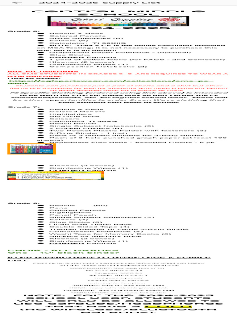 2024-2025 Supply List | PDF | Saxophone | Musical Instruments