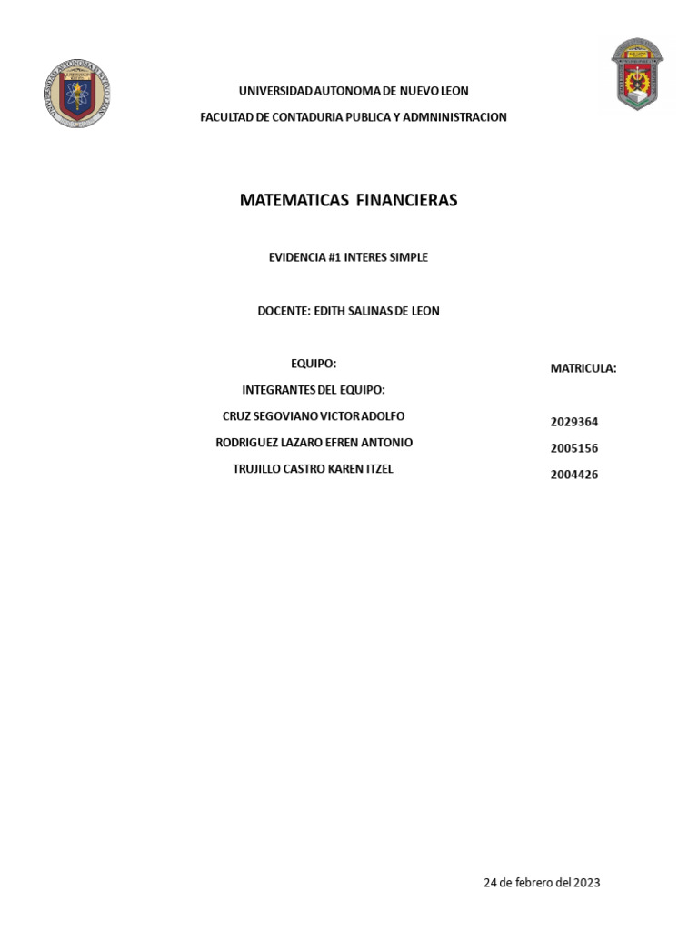Evidencia 1-MATFIN | PDF | Interés | Finanzas personales