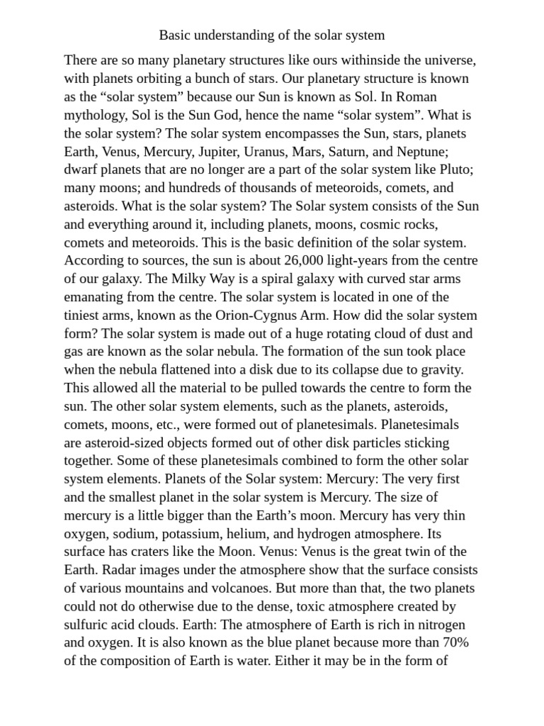 Basic Understanding of The Solar System | PDF