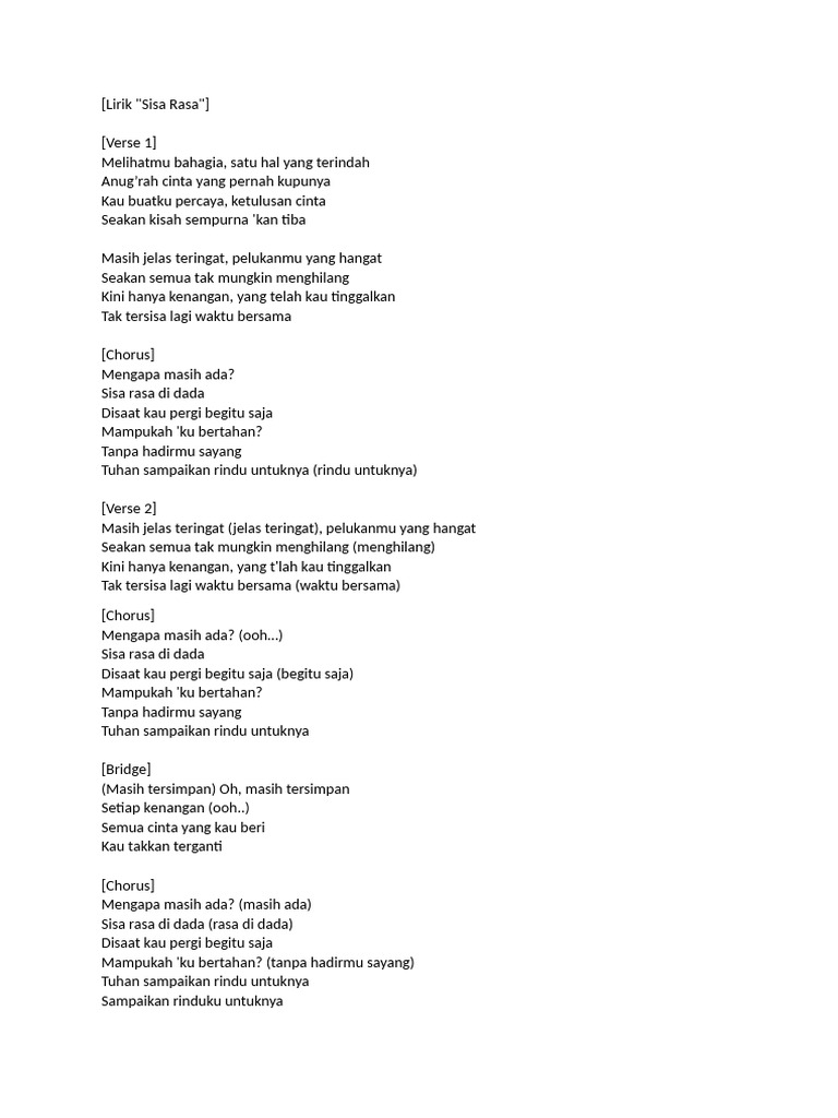 Lirik Lagu Sisa Rasa Mahalini Pdf