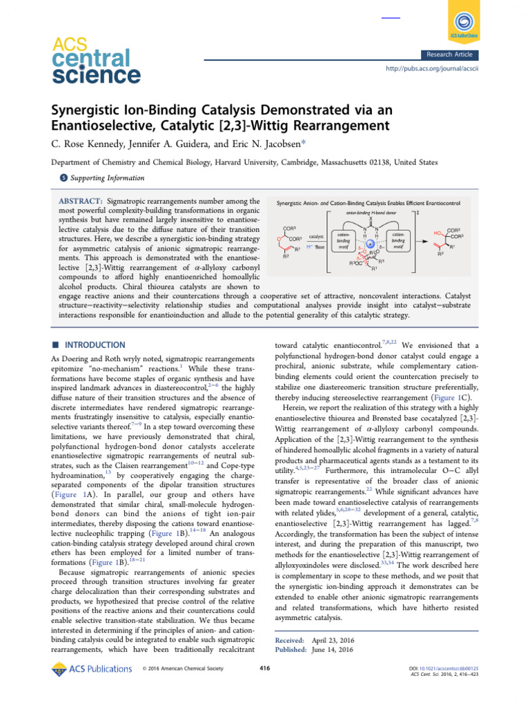 Kennedy Et Al 2016 Synergistic Ion Binding Catalysis Demonstrated Via An Enantioselective ...