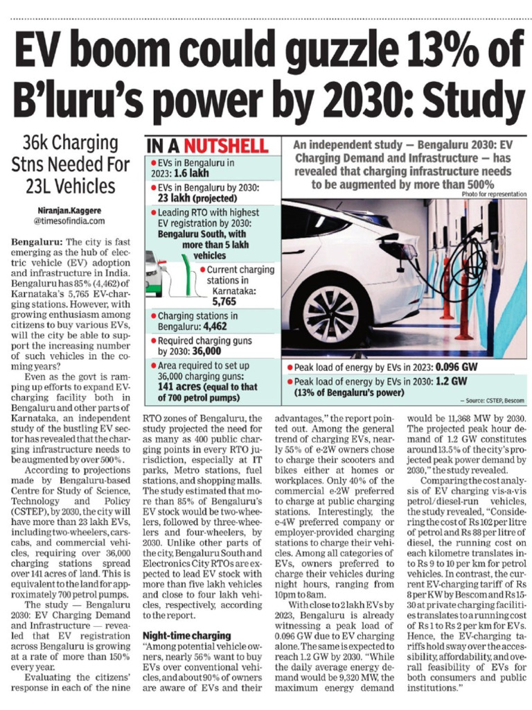 EV Boom Could Guzzle 13% of B'Luru's Power by 2030 | PDF