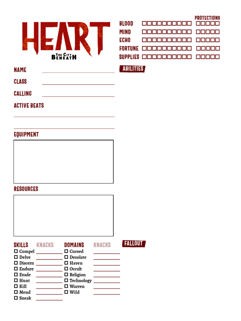 Elise - Heart Character Sheet | PDF