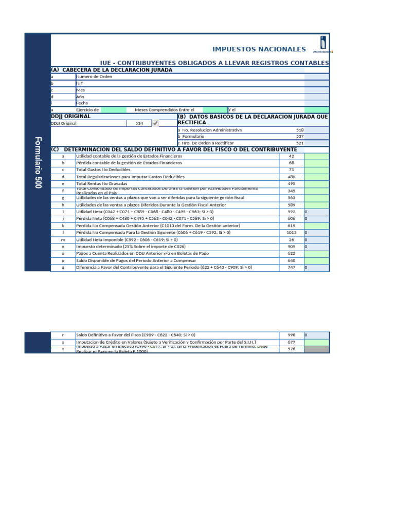 FORM-500-IUE-FORMATO | PDF | Contabilidad | Impuestos
