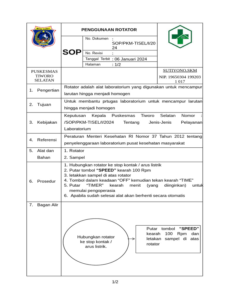SOP Penggunaan Rotator Laboratorium | PDF