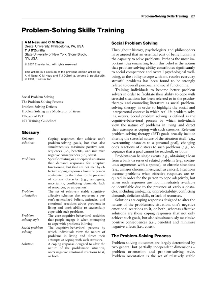 Problem-Solving Skills Training Guide | PDF | Mental Disorder ...