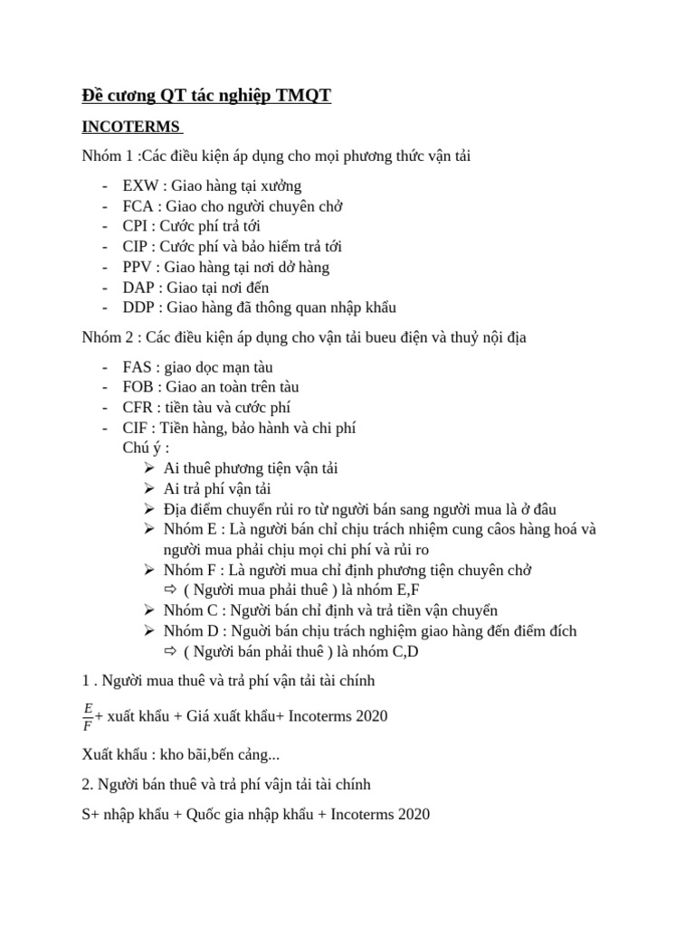 Đề cương QT tác nghiệp TMQT | PDF