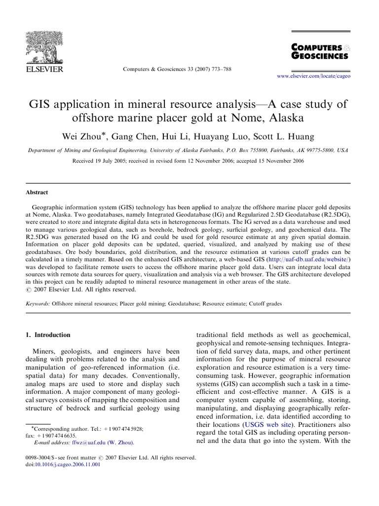 2007 - GIS Application in Mineral Resource Analysis-A Case Study of Offshore Marine Placer Gold ...