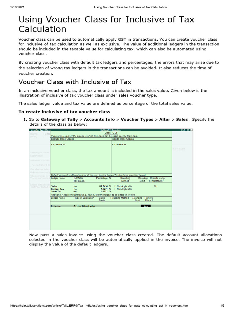 Inclusive Tax Calculation in Tally | PDF | Taxes | Voucher