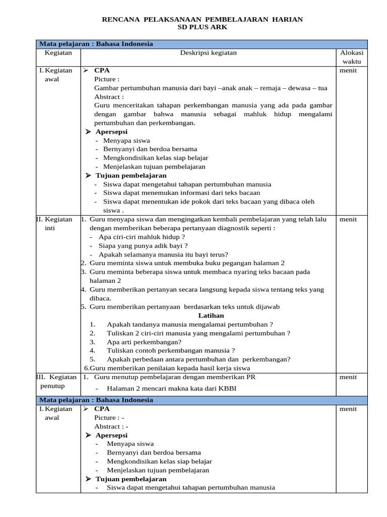 RPPH 3 B.indo Dan B.Pakpak 29 - 3 Agustus 2024 | PDF
