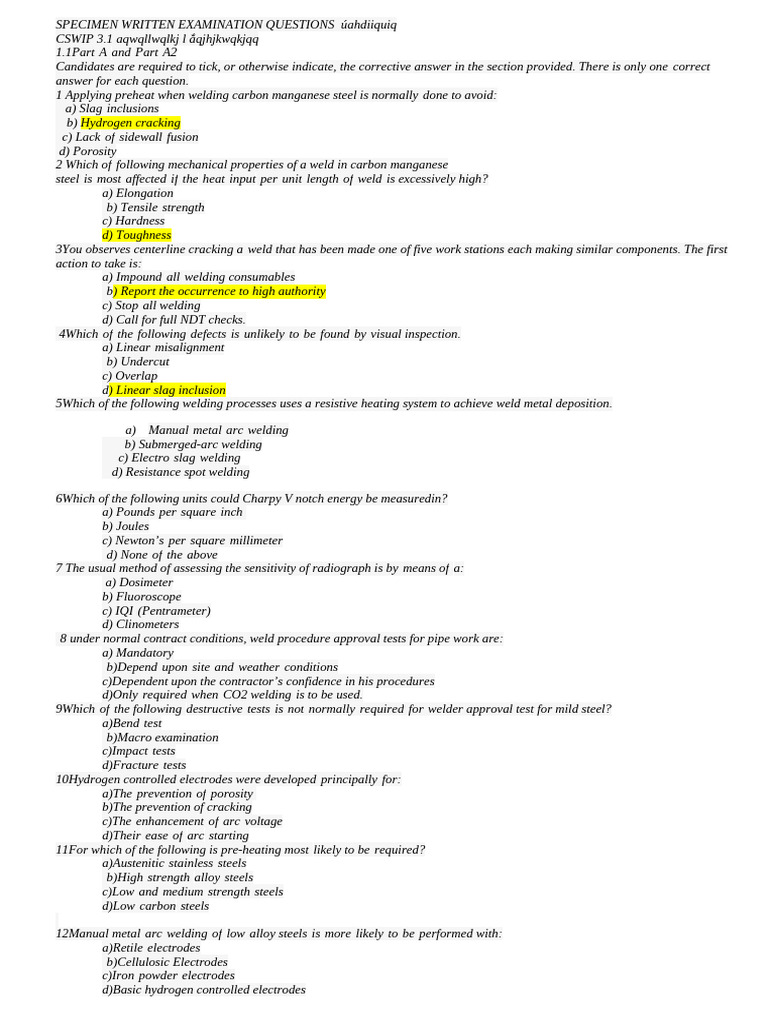 CSWIP 3.1 Welding Exam Questions | PDF | Welding | Construction