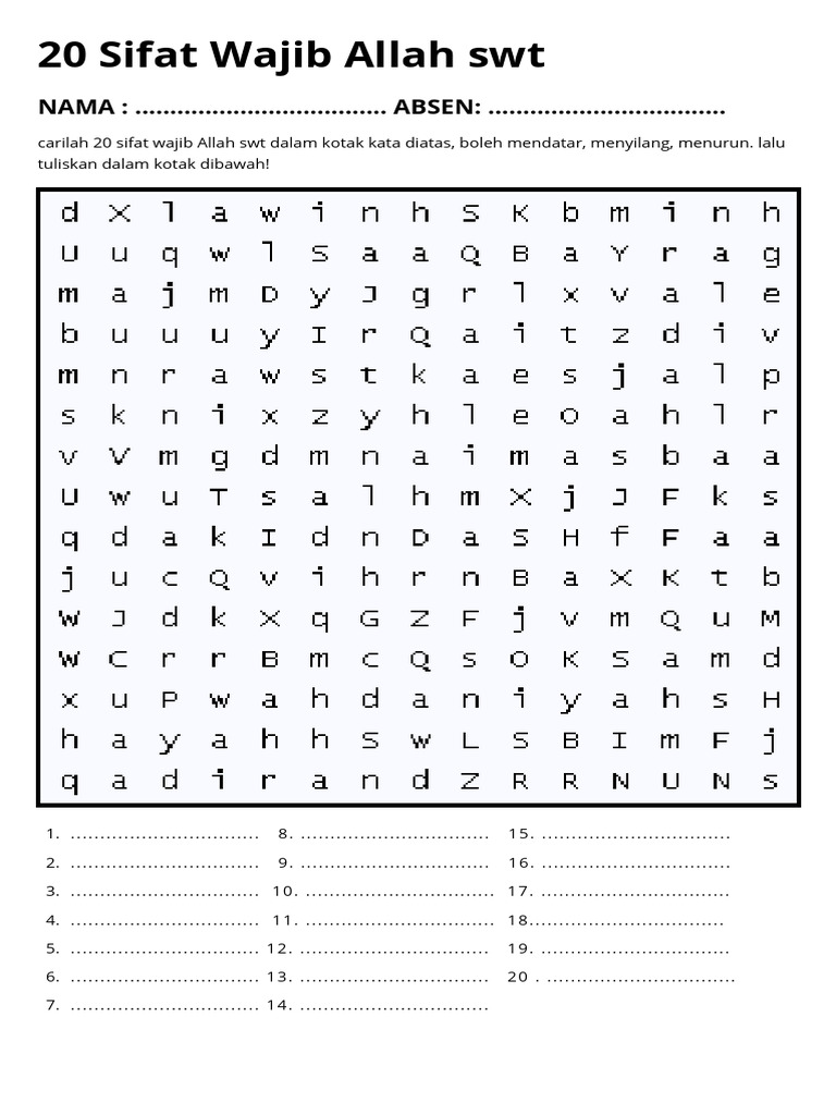20 Sifat Wajib Allah SWT LKPD | PDF | Bisnis | Komputer