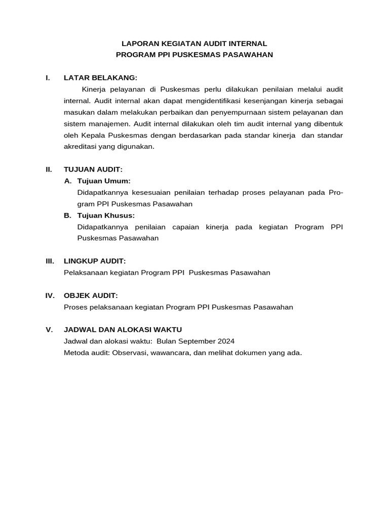 Laporan Audit Internal Ppi | PDF