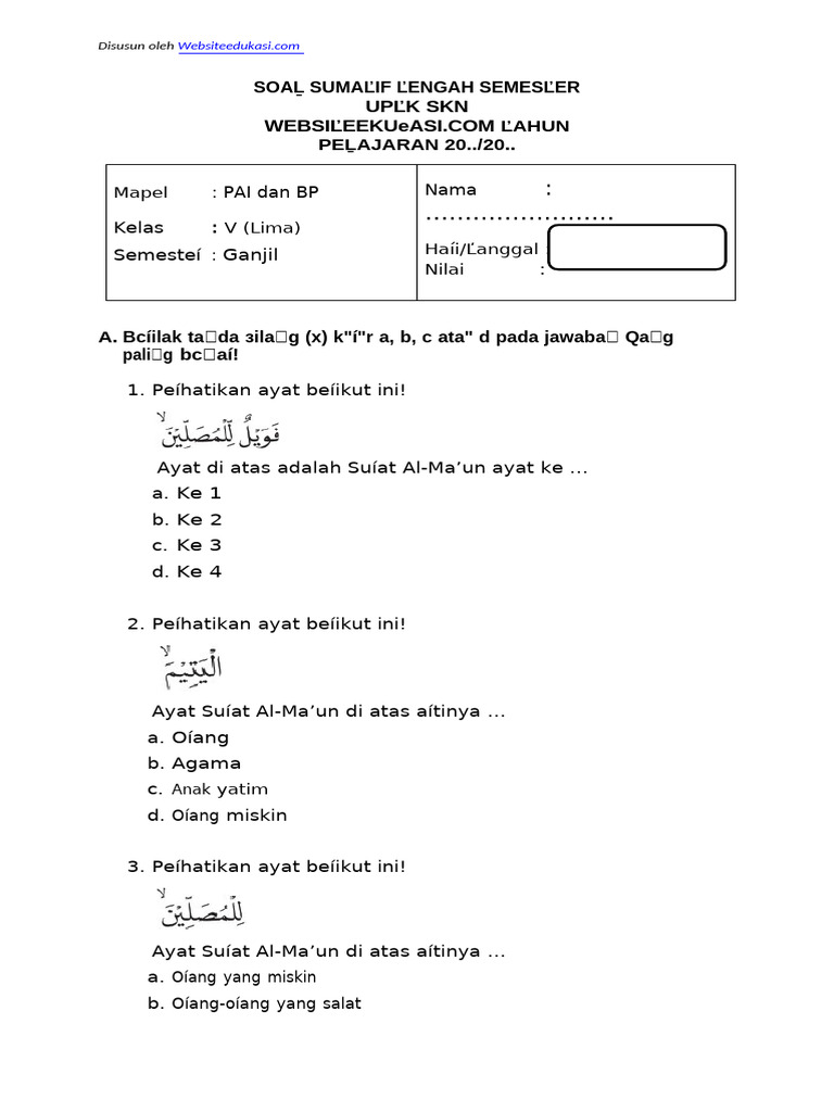 Soal STS 1 PAI BP Kelas 5 Kurikulum Merdeka | PDF