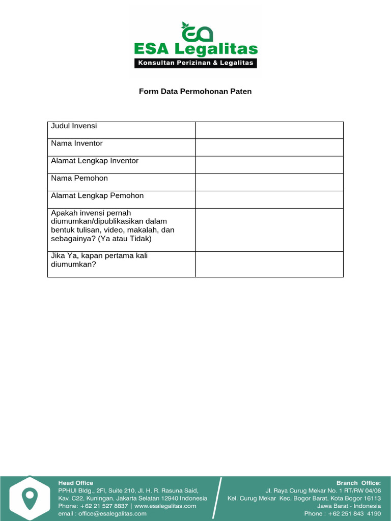 Form Data Permohonan Paten | PDF | Seni & Disiplin Bahasa | Kajian ...
