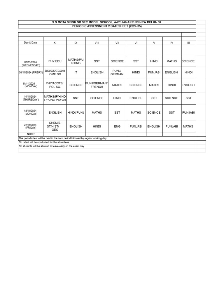 School Exam Schedule 2024-25 | PDF