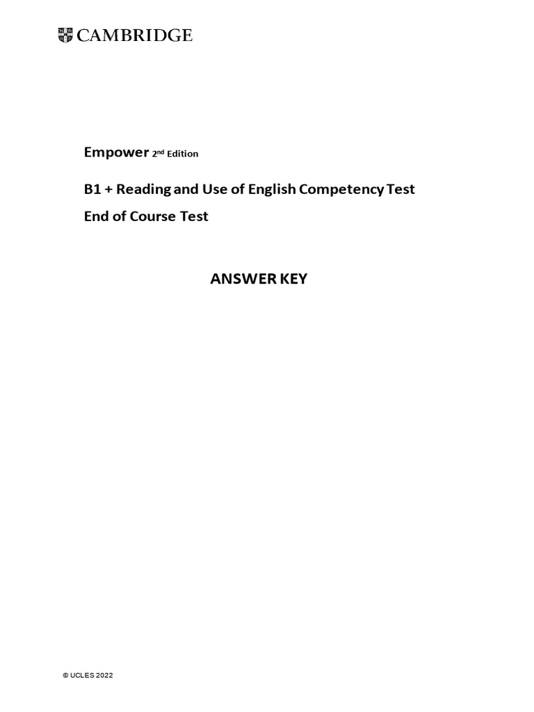 B1+ Reading Competency Test Answer Key | PDF
