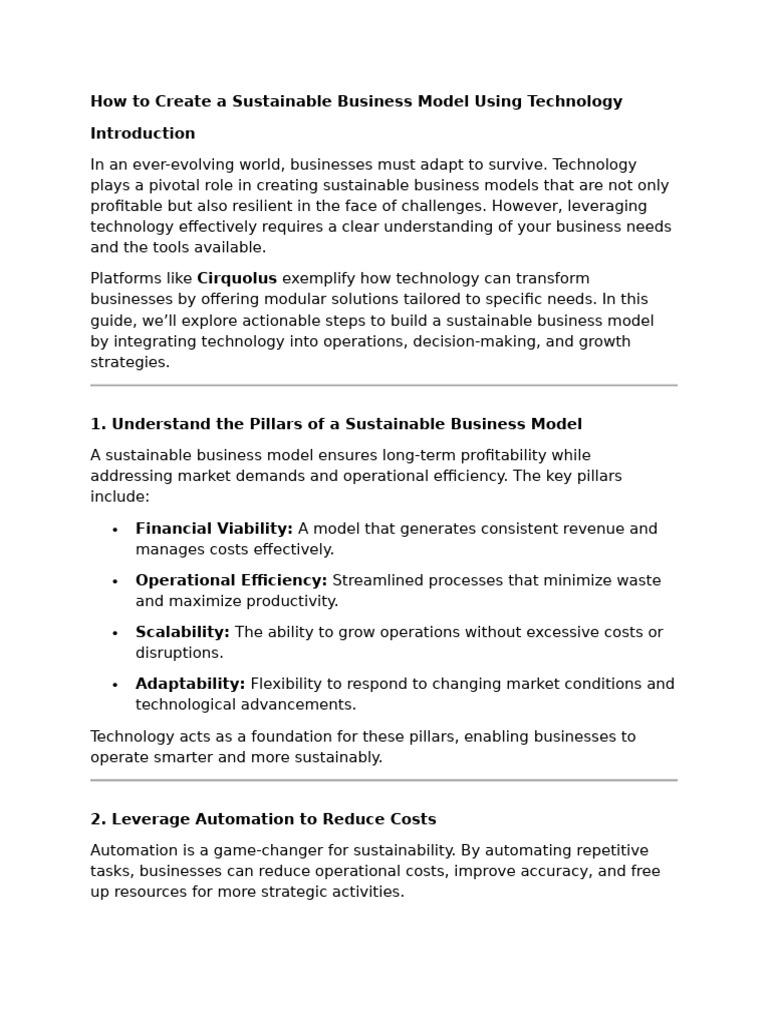 How to Create a Sustainable Business Model Using Technology | PDF ... How to Create a Sustainable Business Model Using Technology | PDF ...