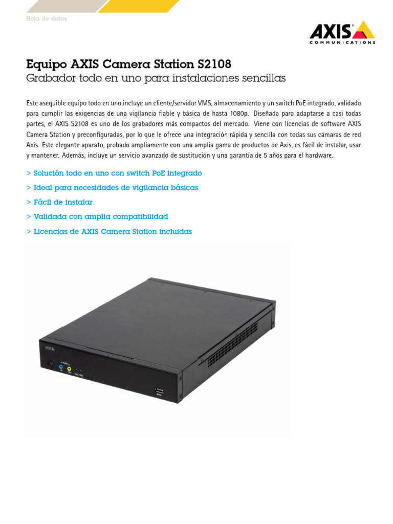 Datasheet Axis Camera Station s2108 Appliance Es ES 441218 | PDF ...