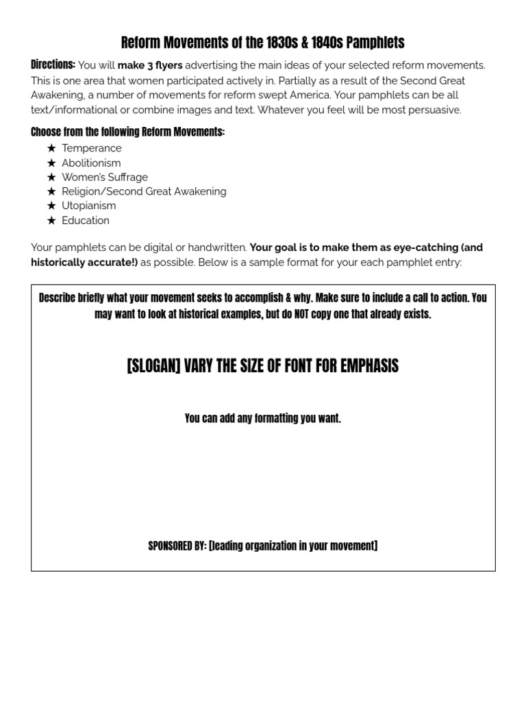 Reform Movements of The 1830s & 1840s Pamphlets | PDF | Career & Growth ...