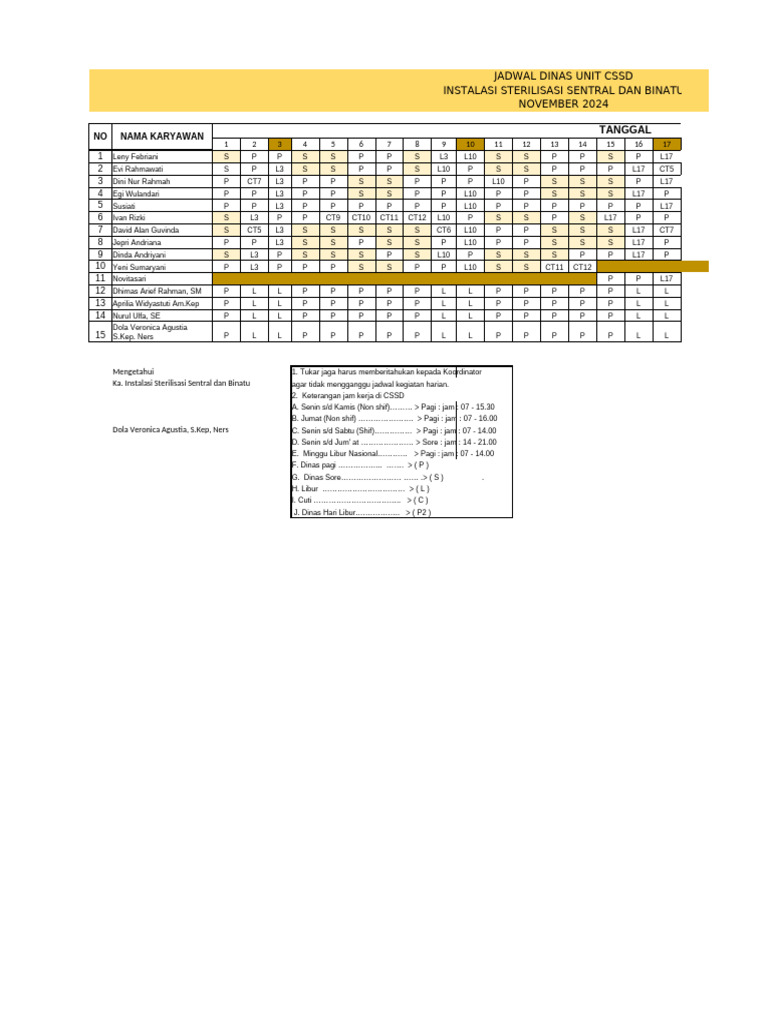 Jadwal Dinas CSSD November 2024 | PDF