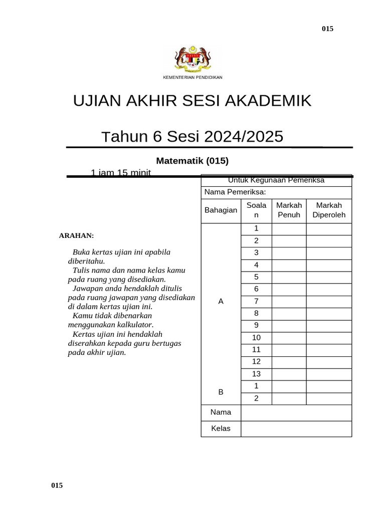 Soalan Uasa Thun 6 2024 | PDF