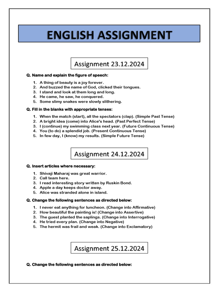 ENG ASSIGNMENT Std 10 | PDF | Adverb | Language Mechanics