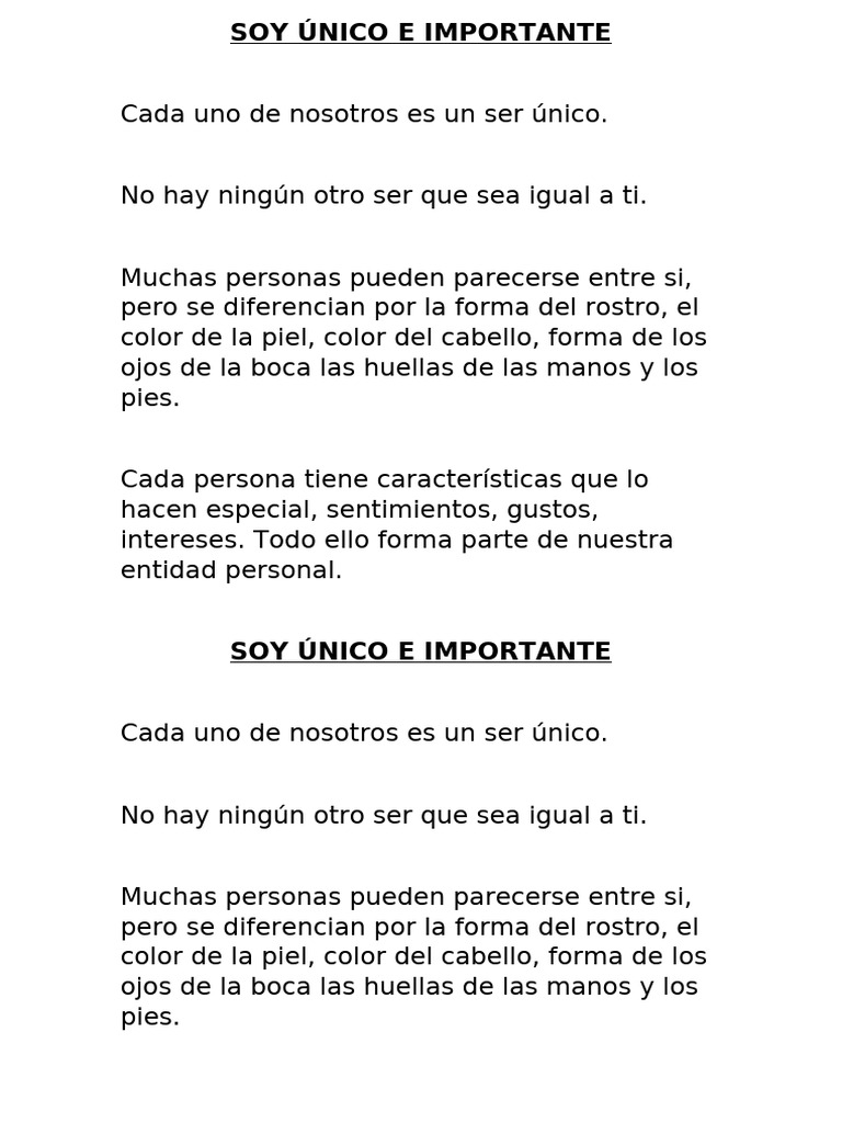 Soy Único e Importante | PDF
