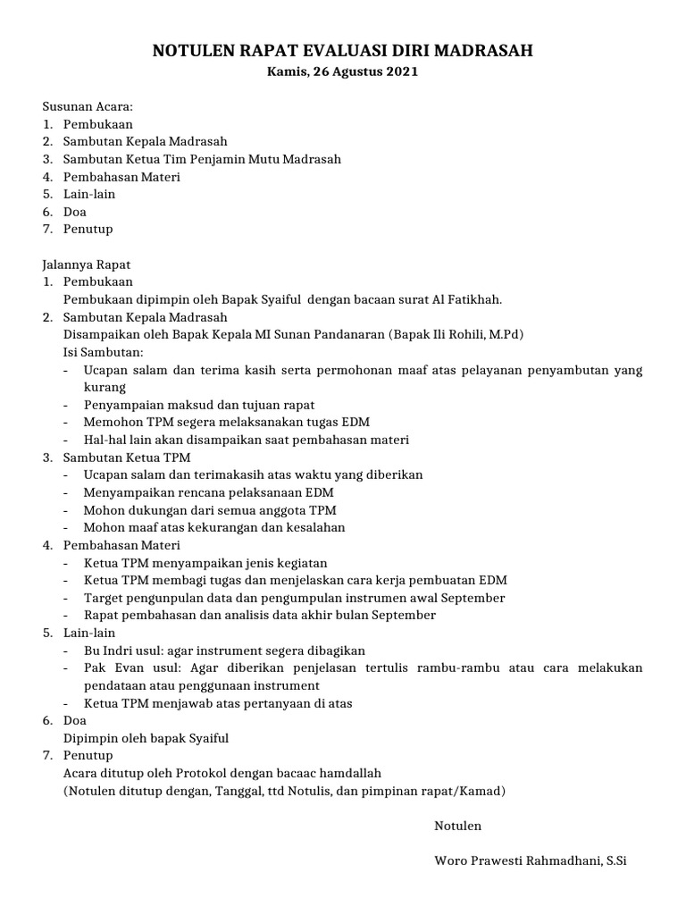 Notulen Rapat Evaluasi Diri Madrasah | PDF | Karier & Perkembangan | Perjalanan