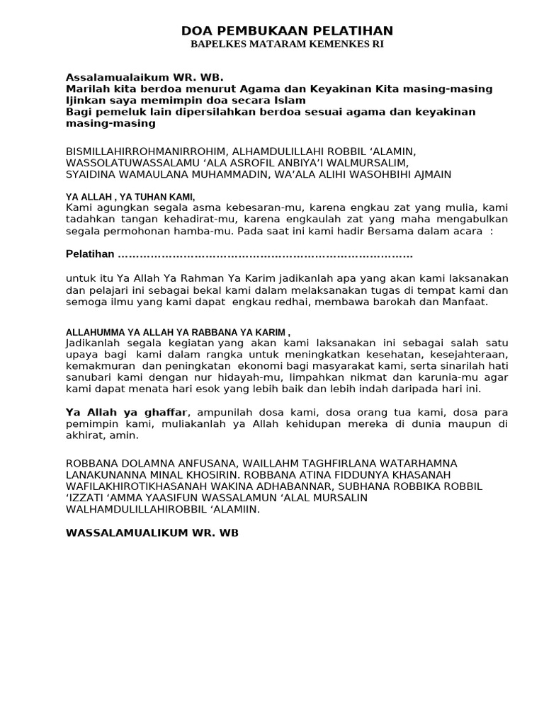 Doa Pembukaan Pelatihan | PDF