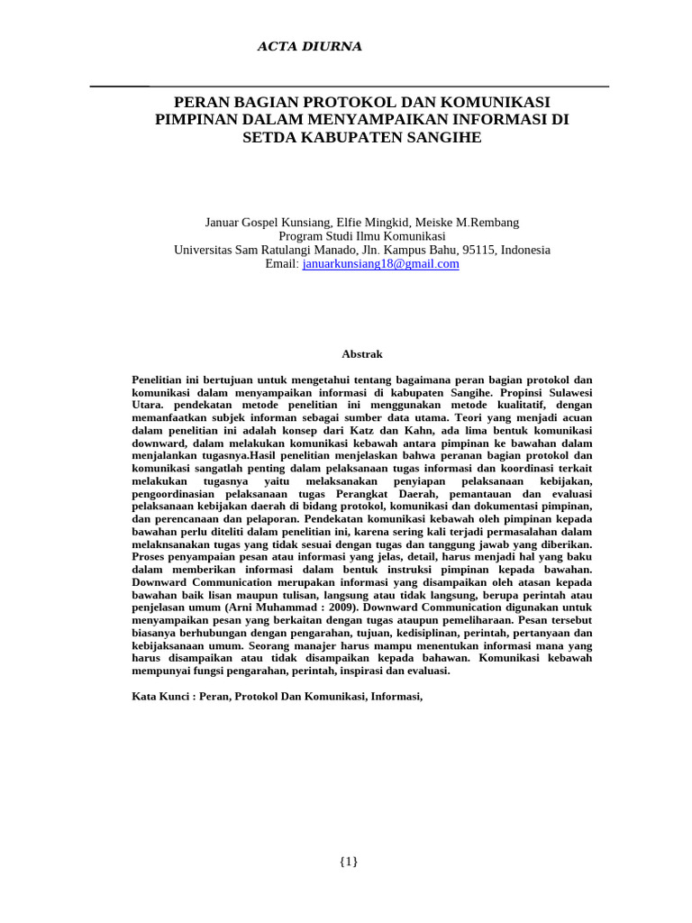 Levianelotulung, JANUAR GOSPEL KUNSIANG JURNAL ACTA DIURNA KOMUNIKASI ...