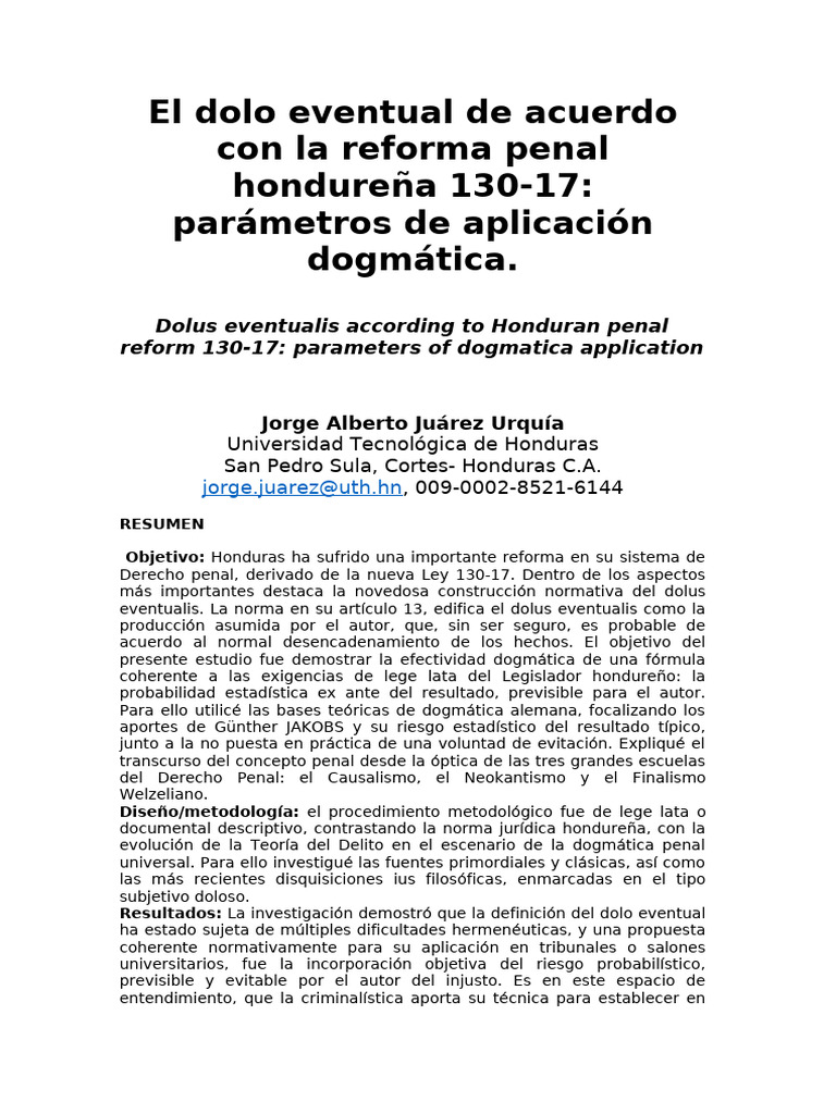 El Dolo Eventual de Acuerdo A La Reforma 130 | PDF | Intención (Derecho ...