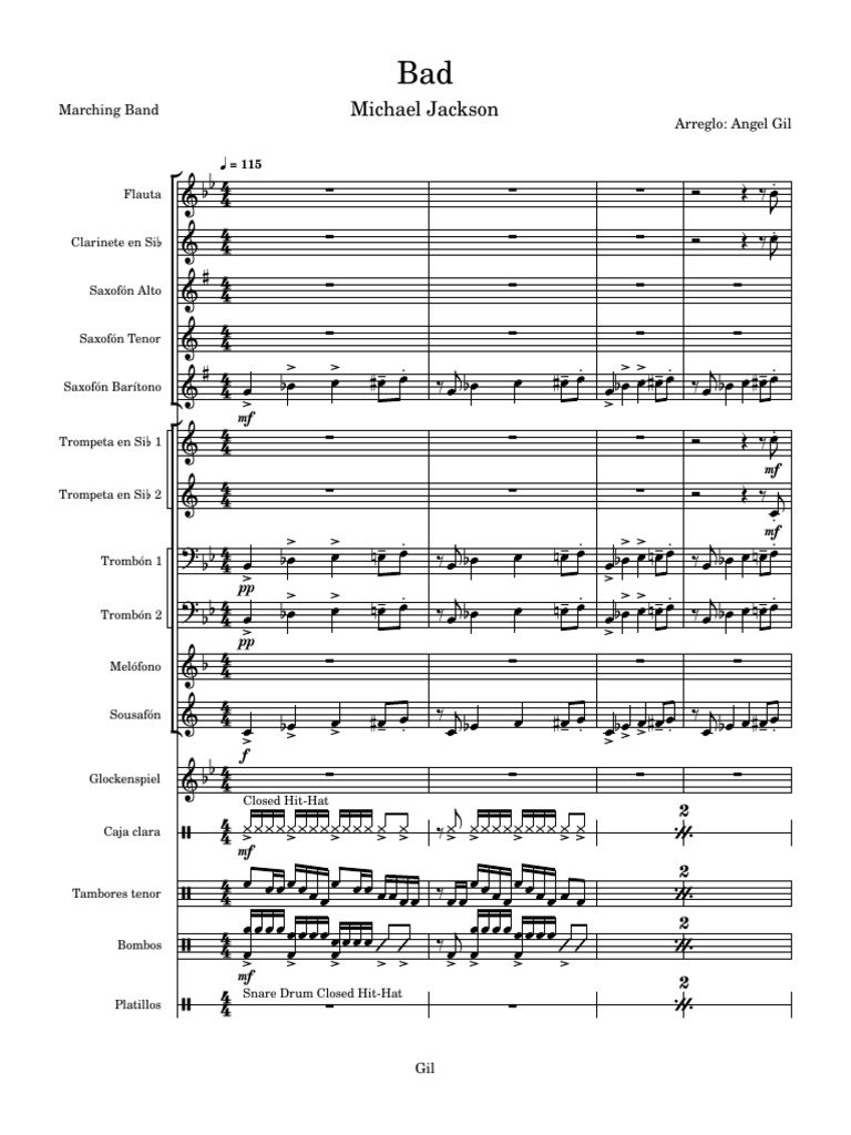 Bad - Marching Band-Partitura - y - Partes | PDF | Percussion ...