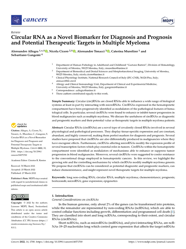 Circular RNA As A Novel Biomarker For Diagnosis and Prognosis | PDF ...