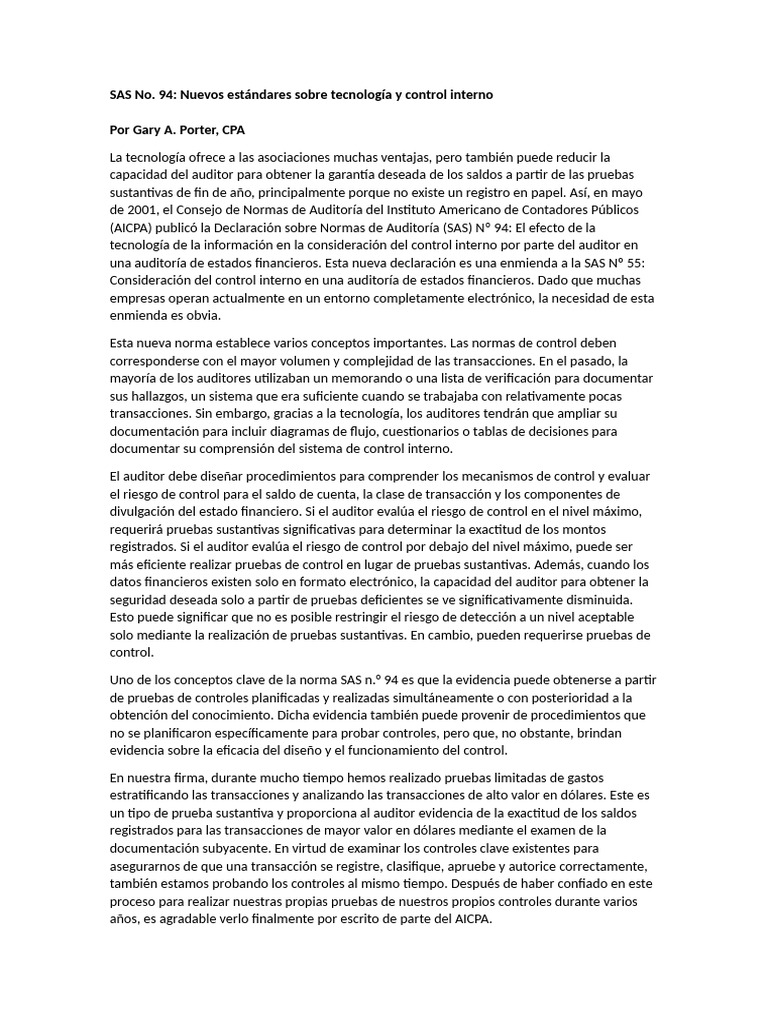 SAS No94 | PDF | Auditoría | Contralor
