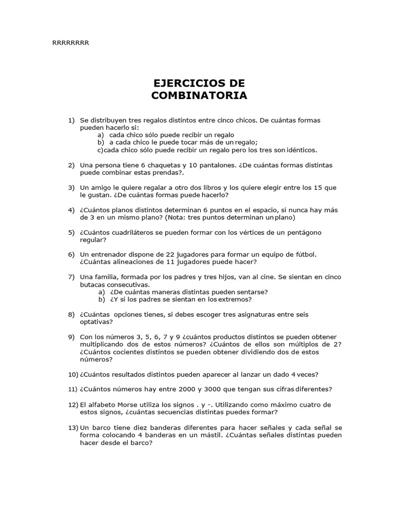 Ejercicios Resueltos de Combinatoria I | PDF | Combinatoria