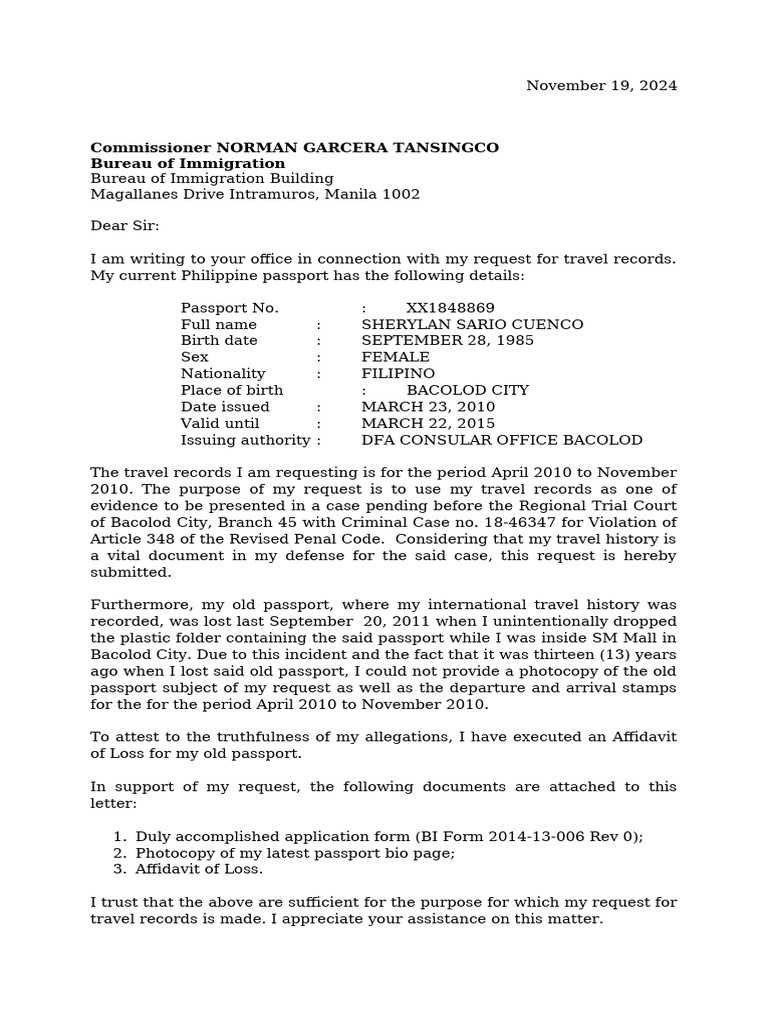 Request for Travel Records Submission | PDF | Passport | Justice