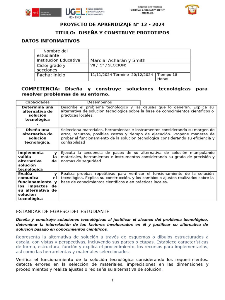 Proyecto #12-2024 Diseña y Construye Un Prototipo | PDF | Hipótesis ...
