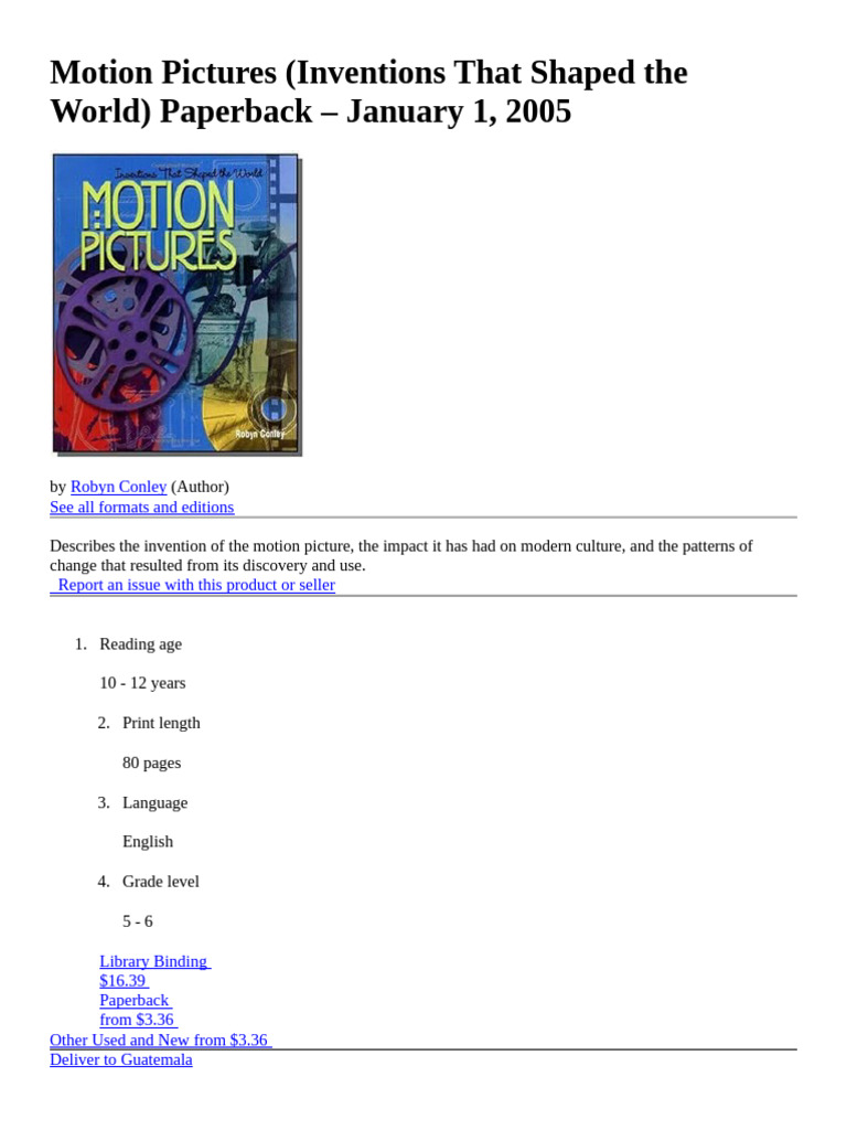 Motion Pictures Inventions That Shaped the World book | PDF